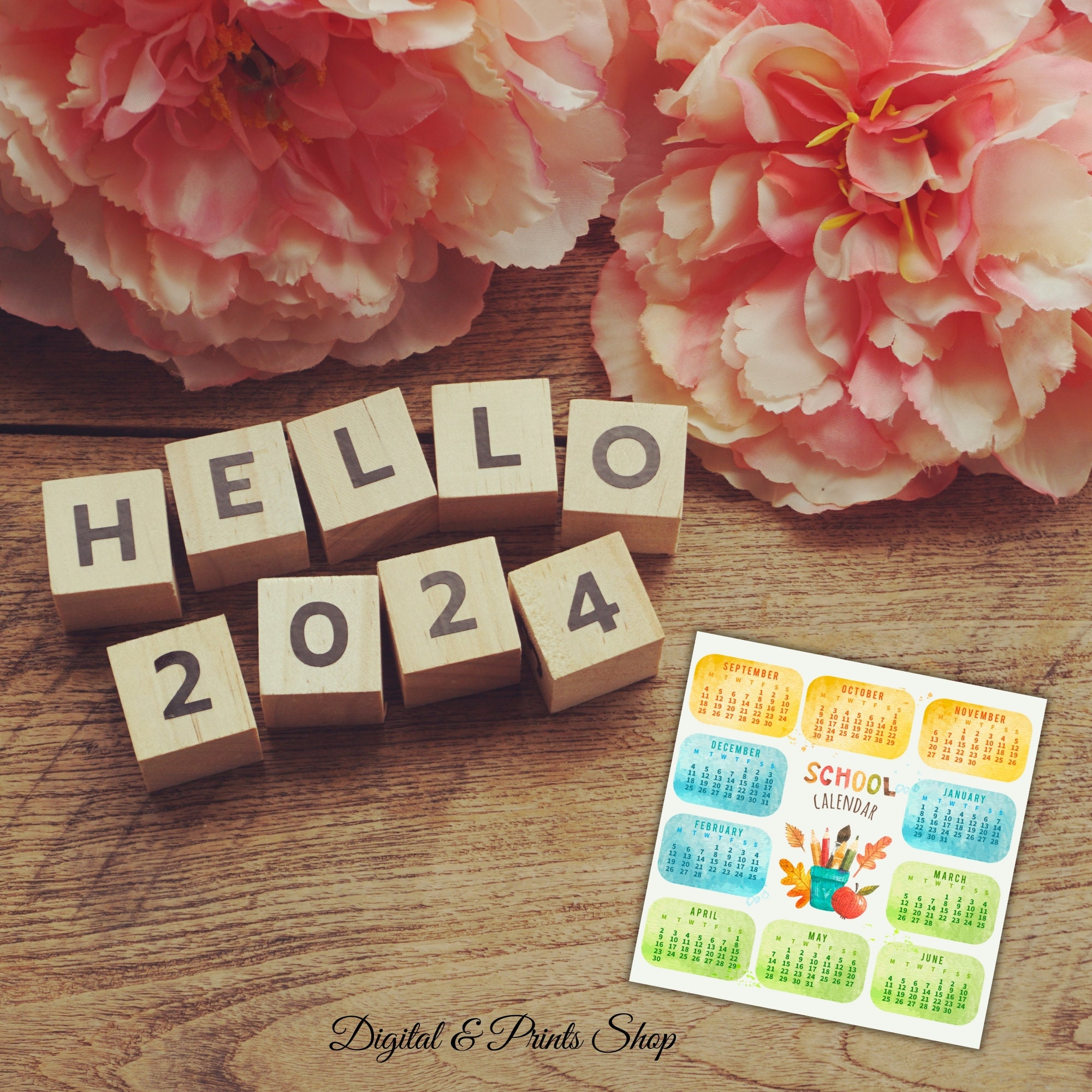 2024 Watercolor School Calendar, Printable Kids Calendar, 2024 Yearly ...