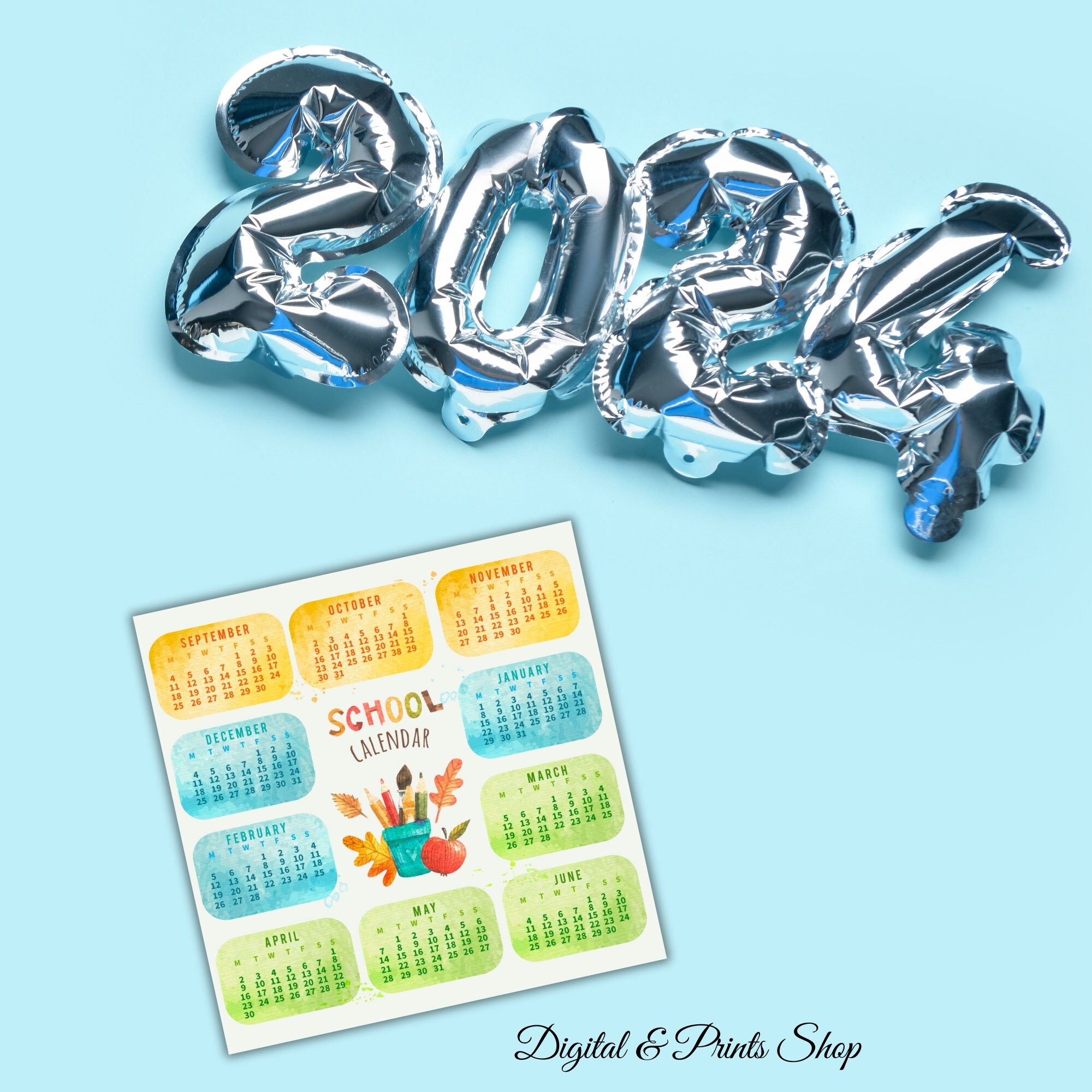 2024 Watercolor School Calendar, Printable Kids Calendar, 2024 Yearly ...