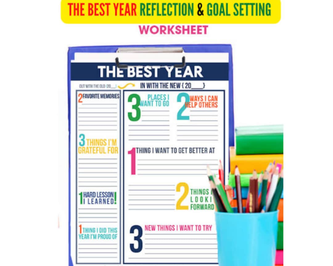 Printable Reflection & Goal Setting Worksheet Yearly Self-reflection ...