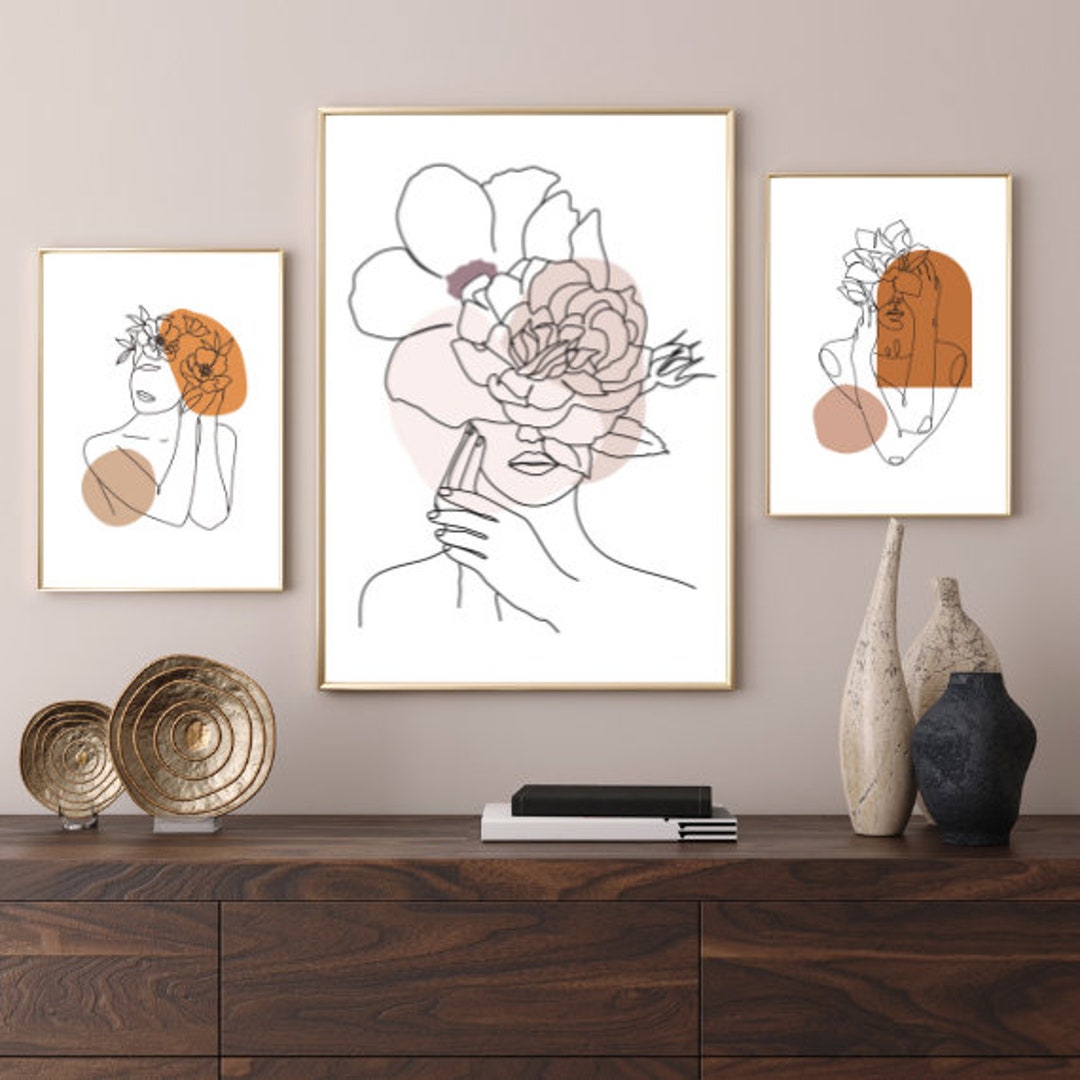 Boho Woman Art Print, Woman Line Art, Boho Floral Poster, Abstract Art ...