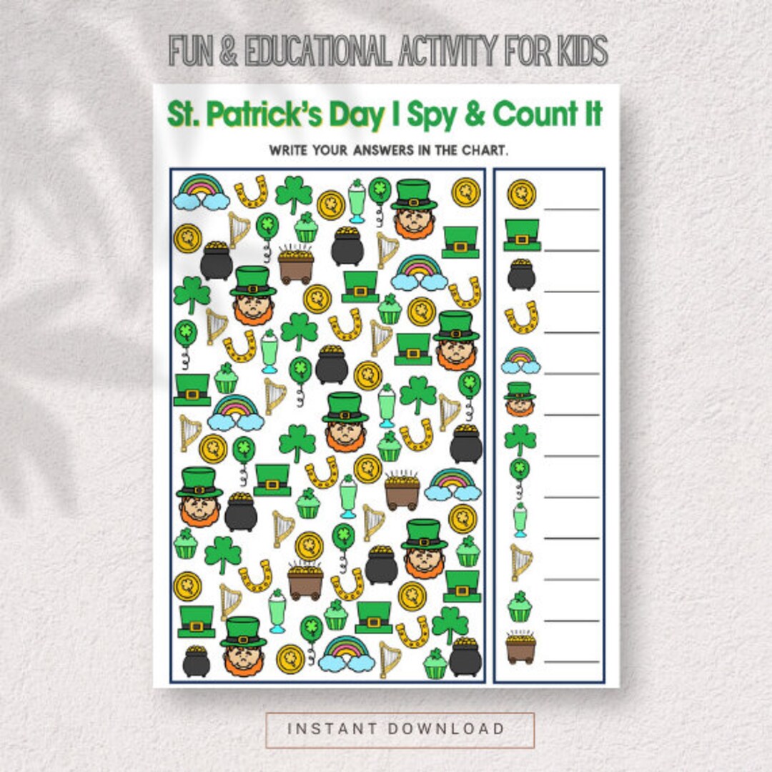 St. Patrick's Day I Spy Game Printable for Kids, St Patrick's Day ...