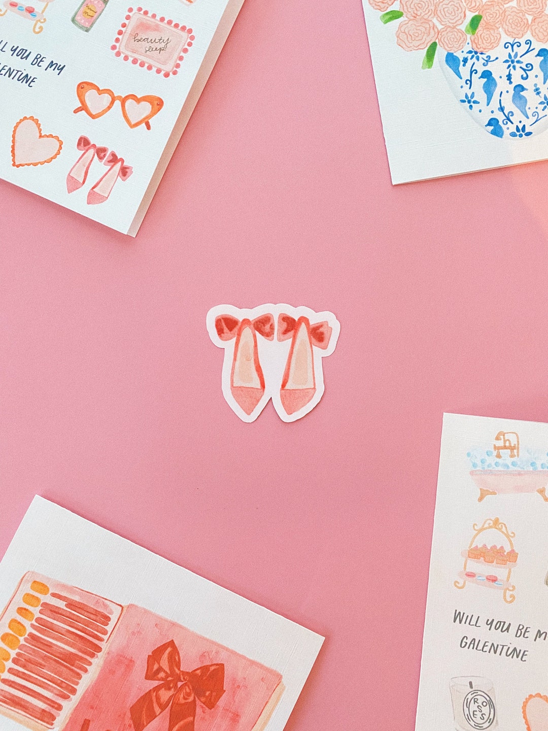 Pink Bow Shoes Sticker, Watercolor Shoes Sticker, Girly Sticker, Pink ...