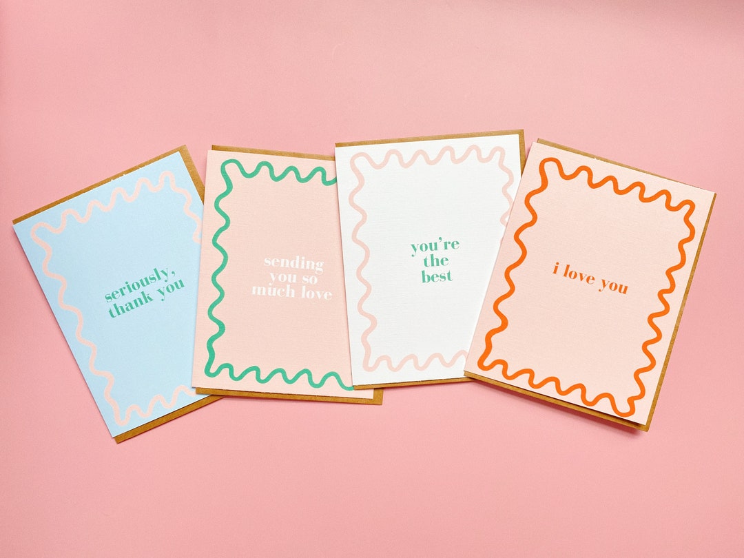 Pastel Greeting Card Set, Squiggle Design, Hand-drawn, Pack of 8 - Etsy