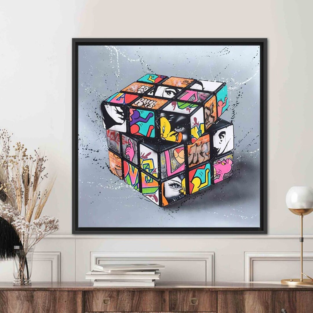 Game Room Decor, Cube Graffiti Printing, Rubiks Cube Wall Art, Colorful ...