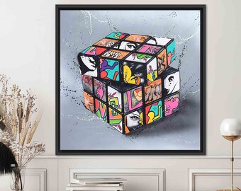Cube Graffiti Printing, Rubiks Cube Wall Art, Colorful Wall Art, Game ...
