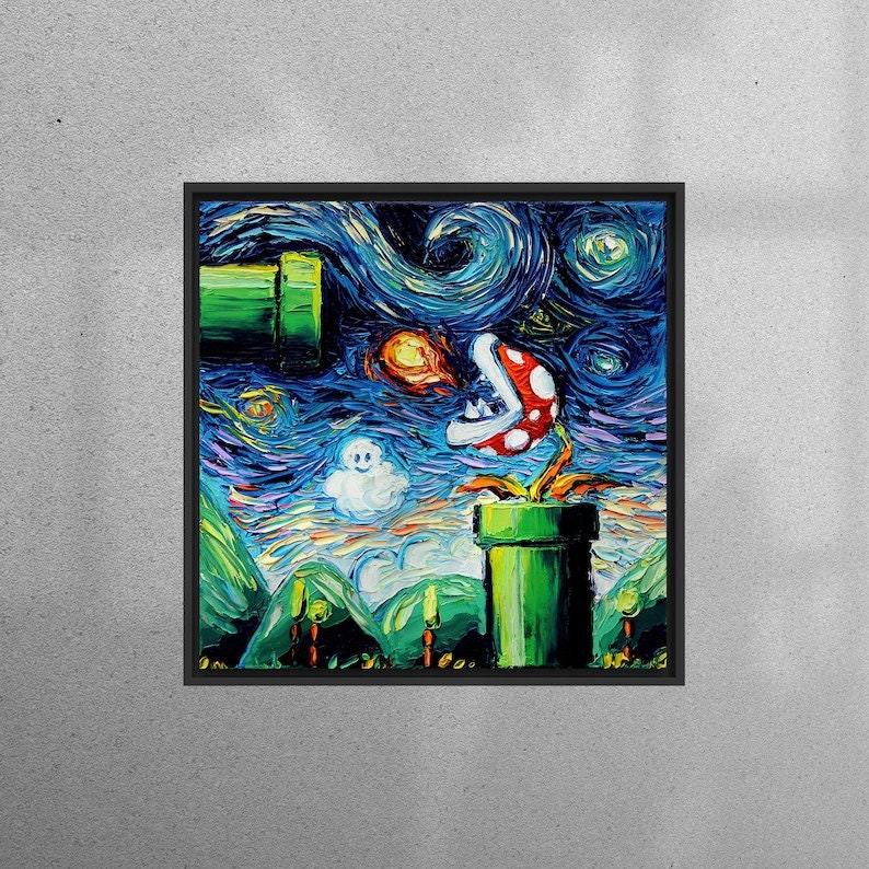 Mario Starry Night Poster Mario Bros Glass Art Mario World - Etsy