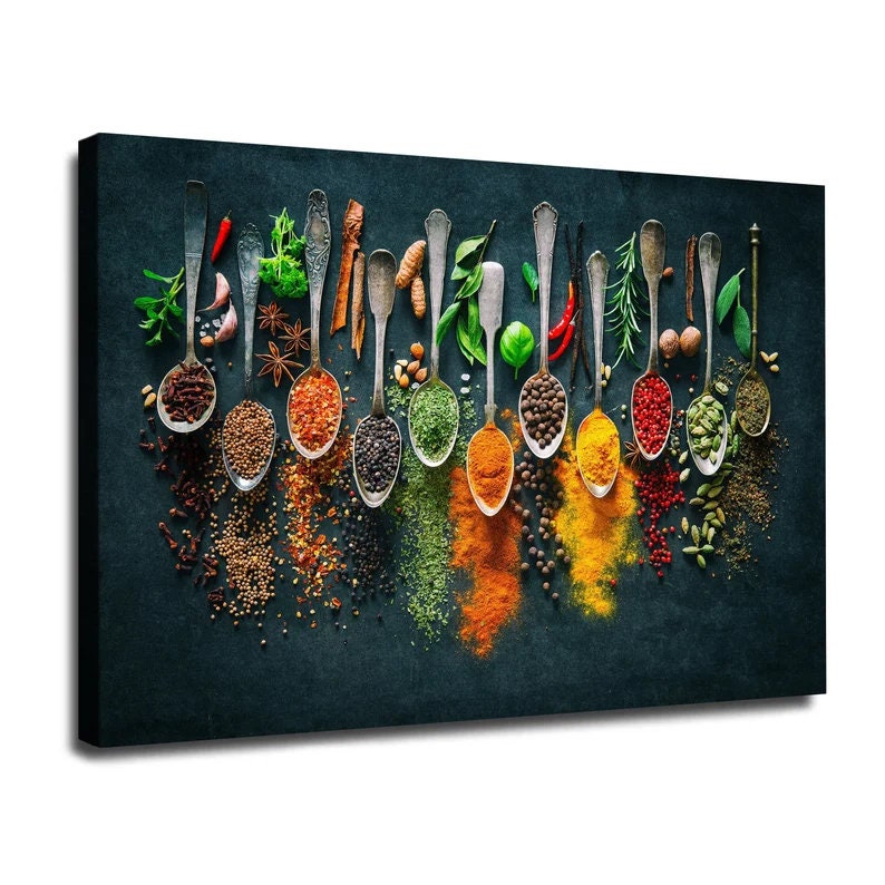 Spices Kitchen Wall Art, Indian Spices Canvas, Food Wall Decor, Kitchen ...