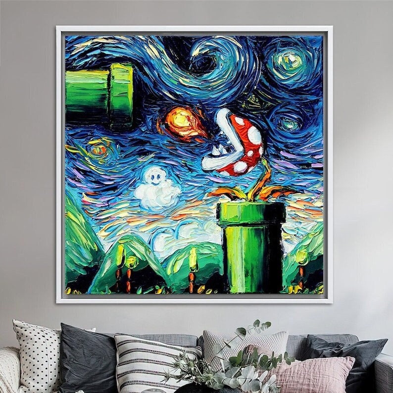 Mario Starry Night Poster Mario Bros Glass Art Mario World - Etsy