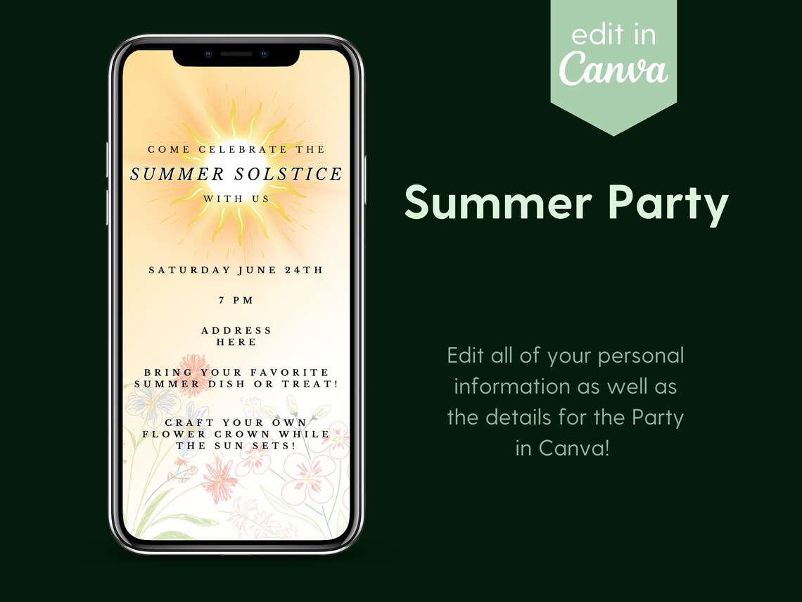 Summer Solstice Celebration Invitation | Summer Party Invite ...