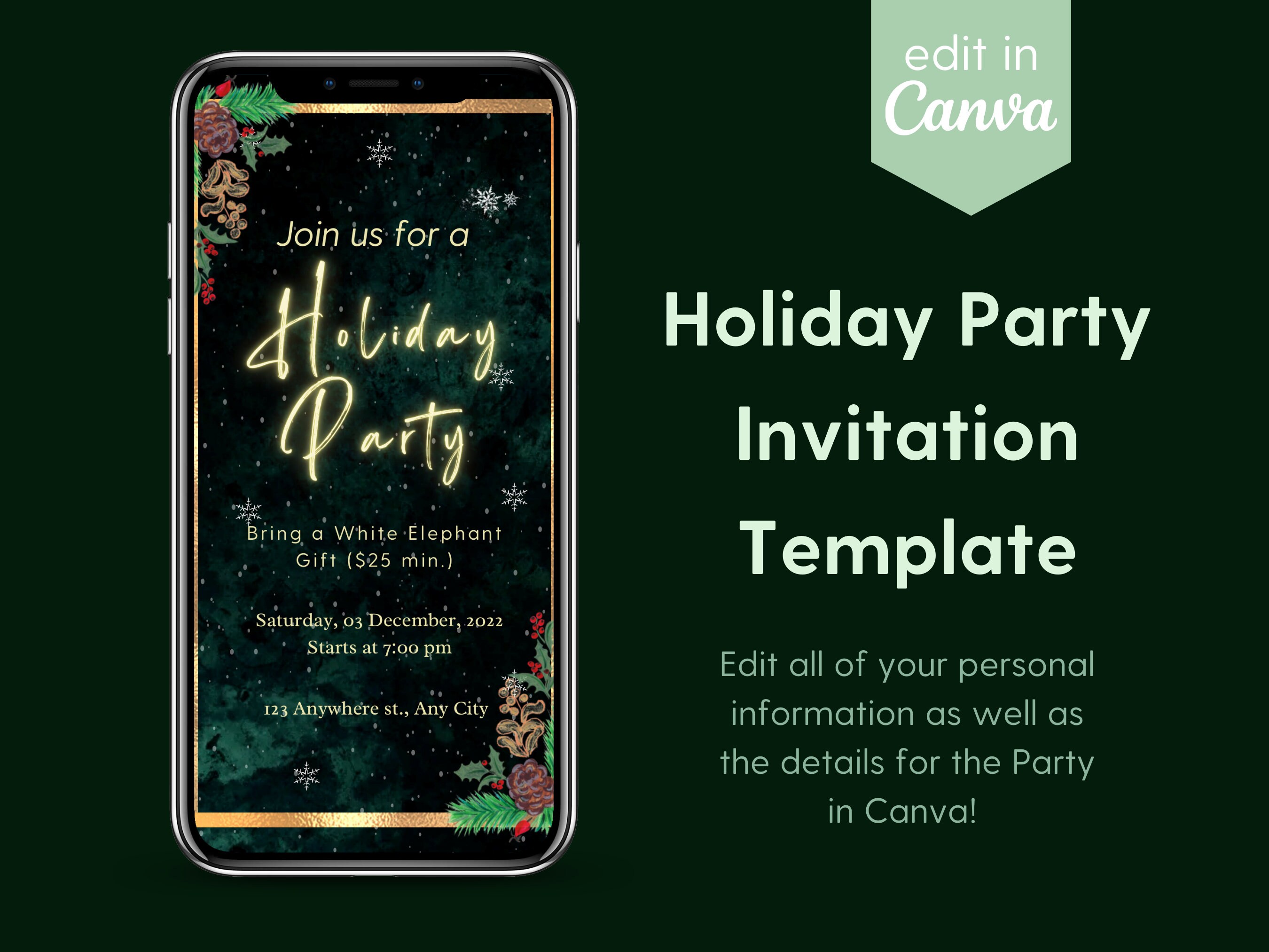 Editable Holiday Party Invitation Template Trendy Christmas - Etsy