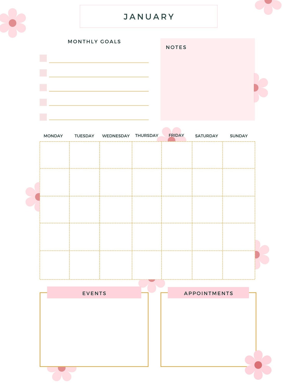 Digital Monthly Planner 12 Months Package, Downloadable Planner ...