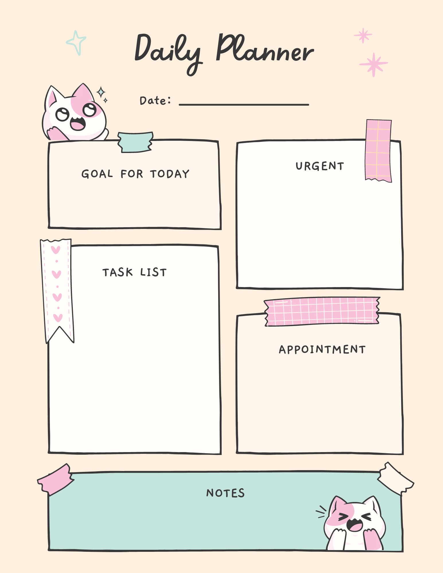Daily Planner, Cats, Printable, Instant Download, Organise, Instant ...