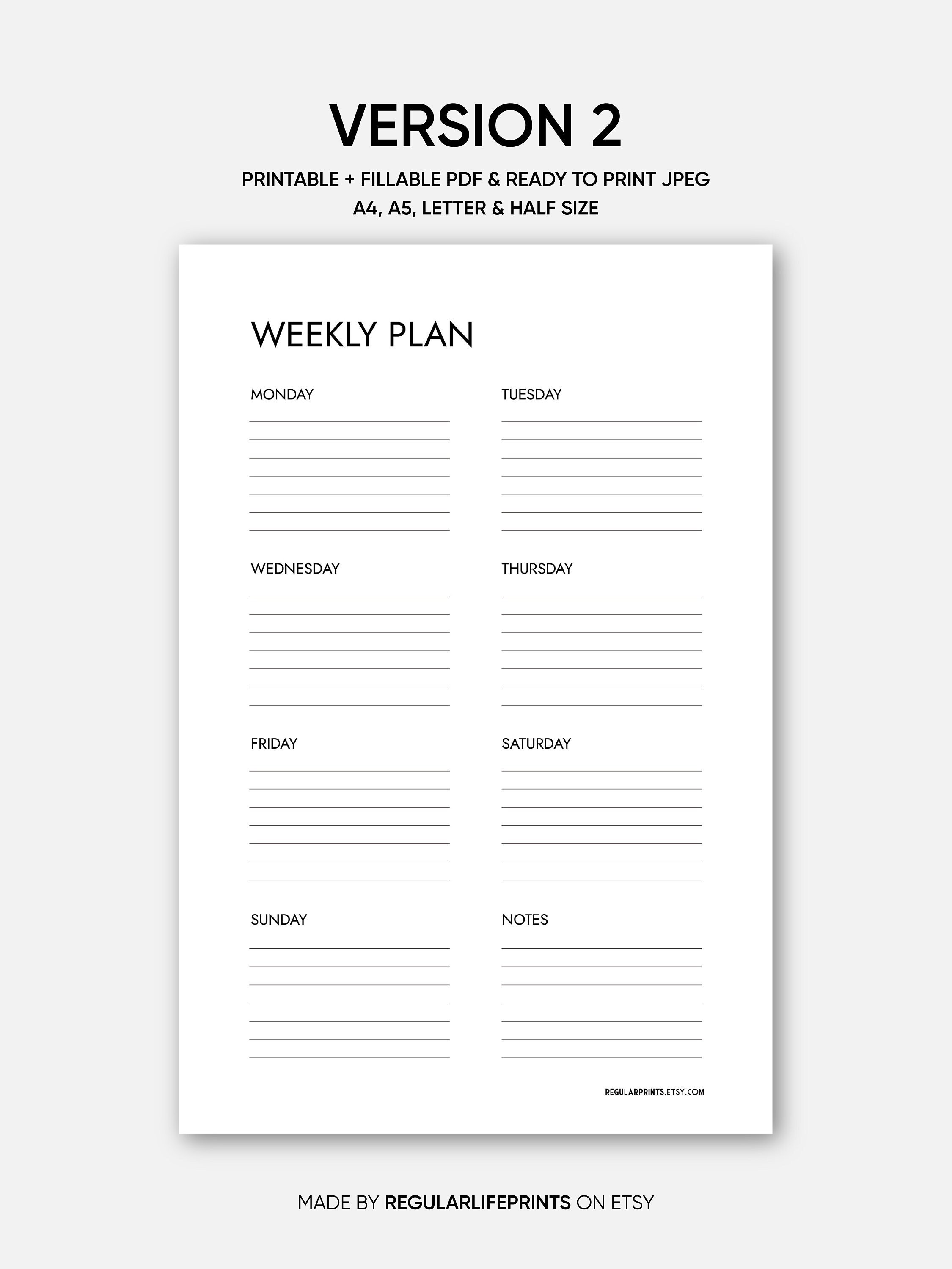 Weekly Planner Printable to Do List, Minimal Weekly Schedule, Weekly ...