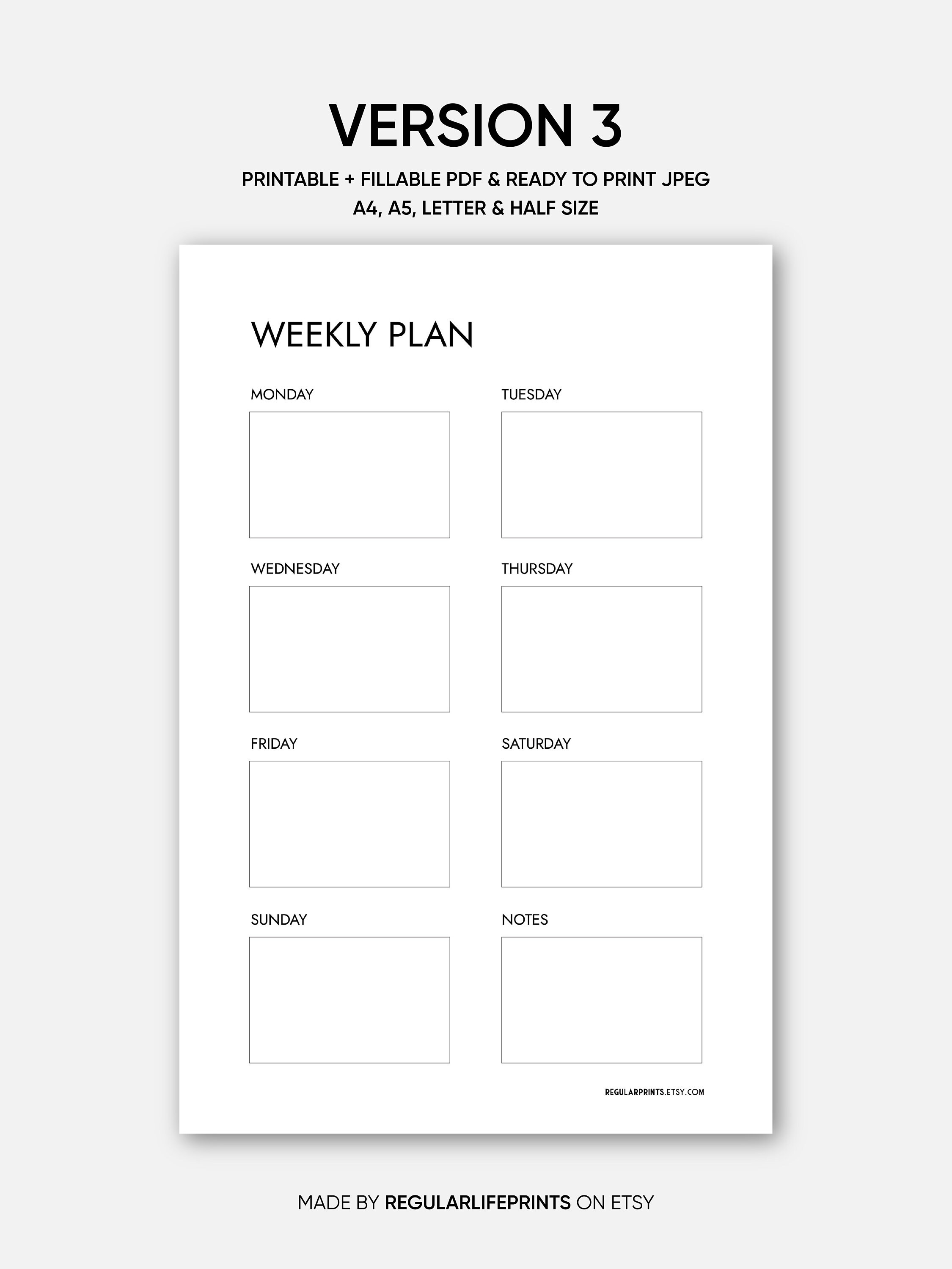 Weekly Planner Printable to Do List, Minimal Weekly Schedule, Weekly ...