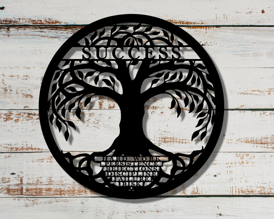 Tree of Life Metal Sign With Success Positive Quotes, Round Wall Art ...