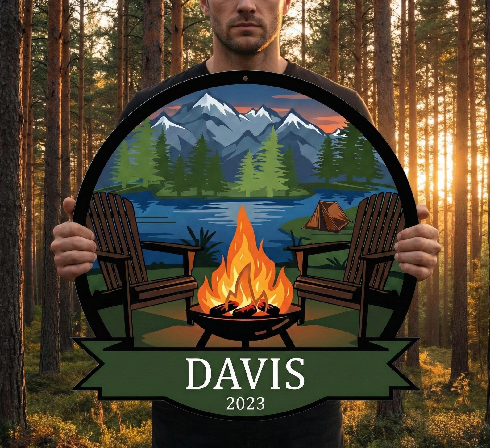 Custom Metal Camping Sign, Personalized Campfire Lake & Mountain Wall ...