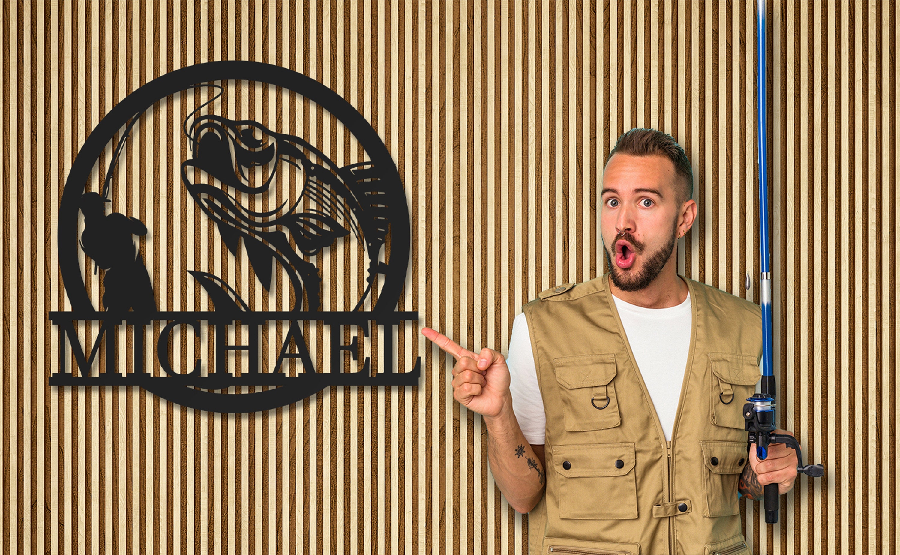 Custom Metal Monogram Name Sign, Bass Fishing Outside, Garage, Workshop ...