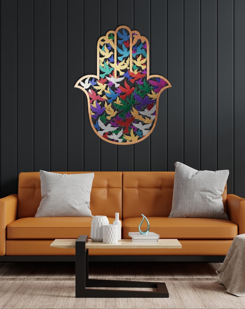 Colorful Hamsa Hand With Doves of Peace Metal Wall Art Modern Judaica ...