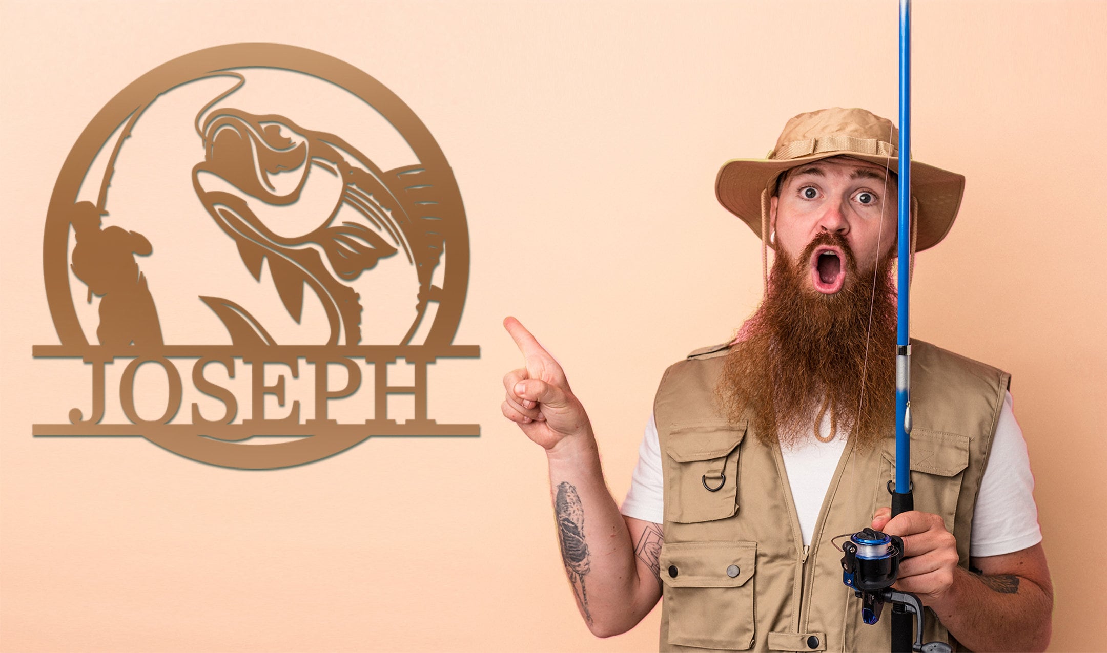 Custom Metal Monogram Name Sign, Bass Fishing Outside, Garage, Workshop ...