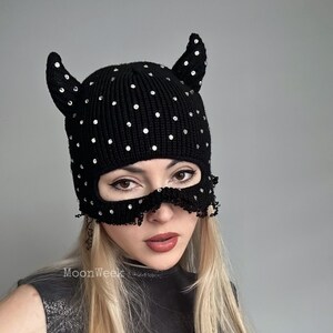 Devil Balaclava, Devil Beanie With Crystal, Devil Horn Beanie - Etsy
