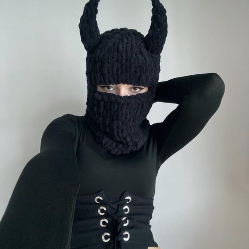 Devil Horns Ski Mask Black - Etsy