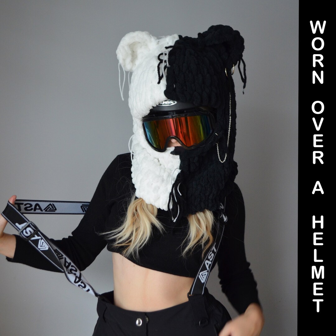 Bear Balaclava Ski Mask Black-white , Cover Face, Helmet Cover and ...