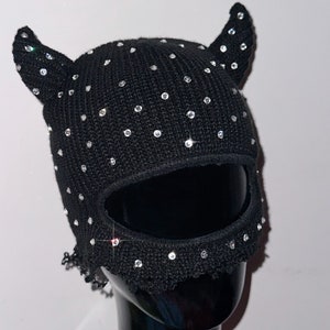 Devil Balaclava, Devil Beanie With Crystal, Devil Horn Beanie - Etsy