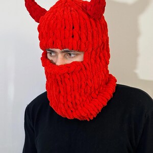 Devil Horns Ski Mask, Crochet Horned Balaclava, Custom Knitted Ski - Etsy