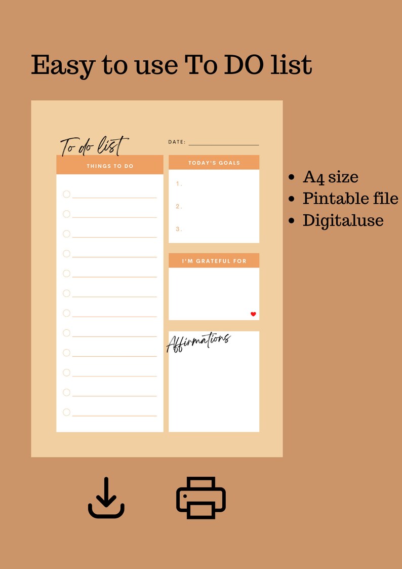 Minimalist Digital Printable to Do List A4 Size - Etsy