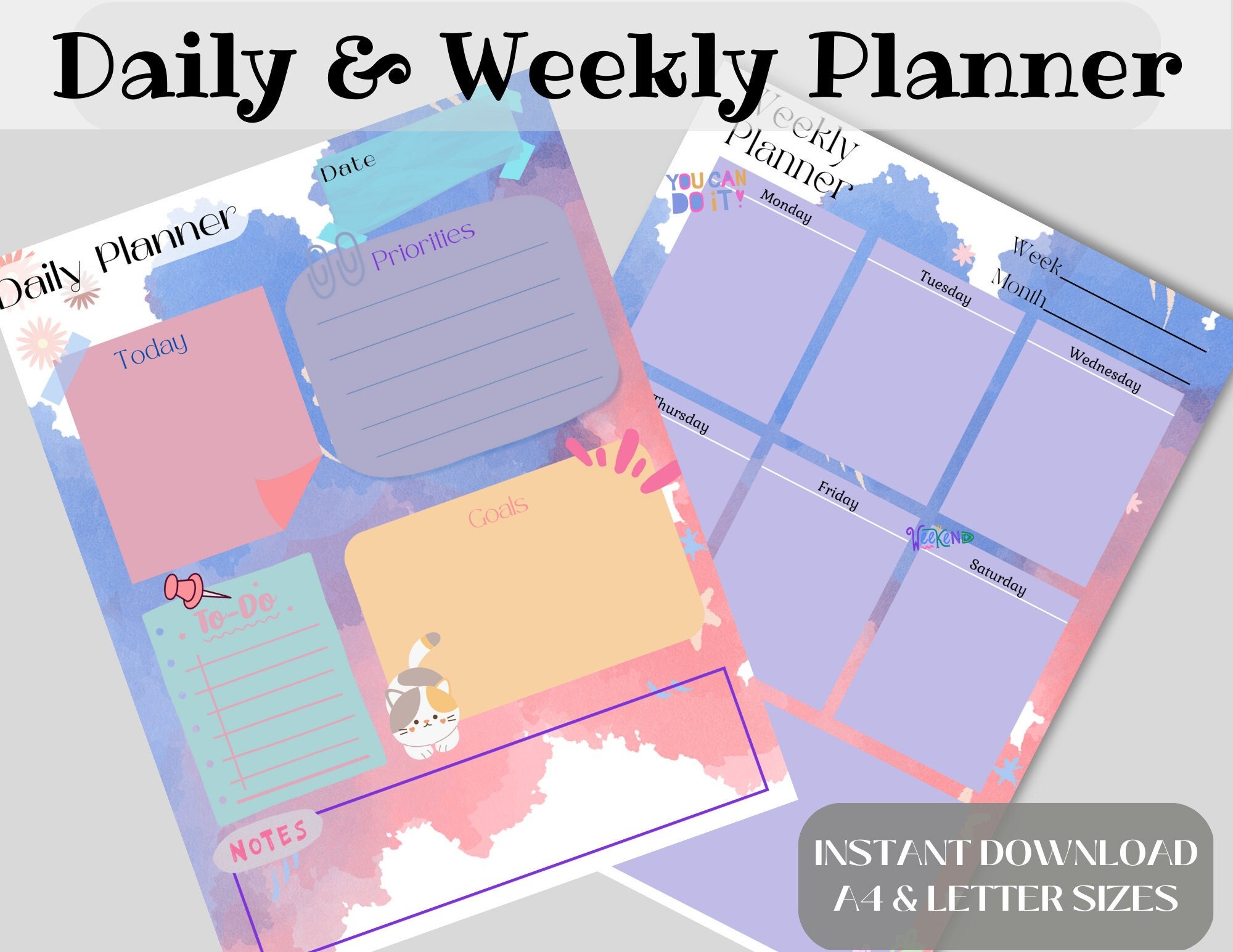 Weekly Planner Printable Daily Planner Cute Colorful Planner PDF ...