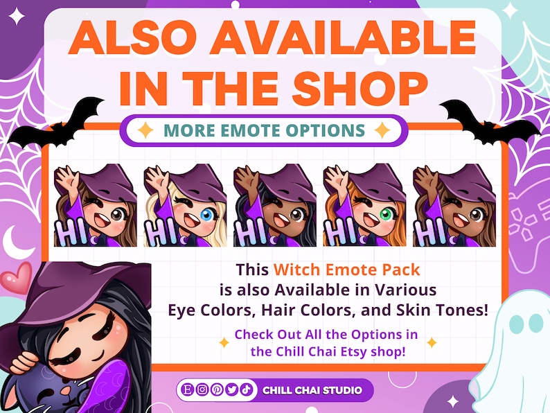 Ready to Use Twitch Emote Pack of Spooky Cute Witch With Black Hair ...