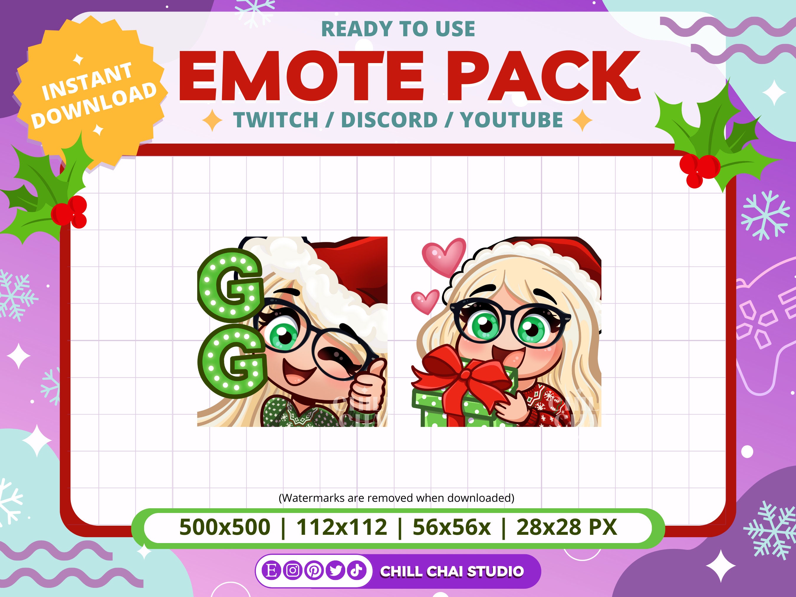 Christmas Twitch Emotes Pack of 8 Cute Chibi Girl Emotes With - Etsy