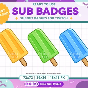 Kawaii Cute Ice Pop Sub Badges for Twitch | Youtube Channel Badges ...