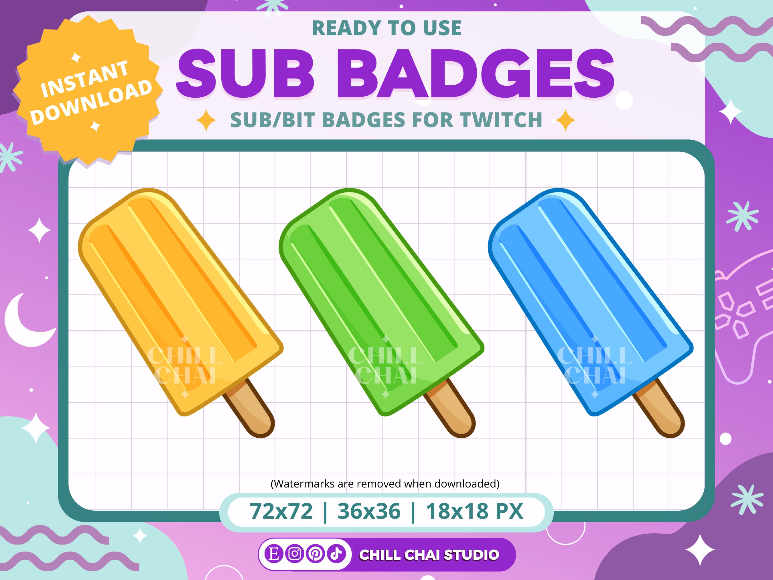 Kawaii Cute Ice Pop Sub Badges for Twitch | Youtube Channel Badges ...