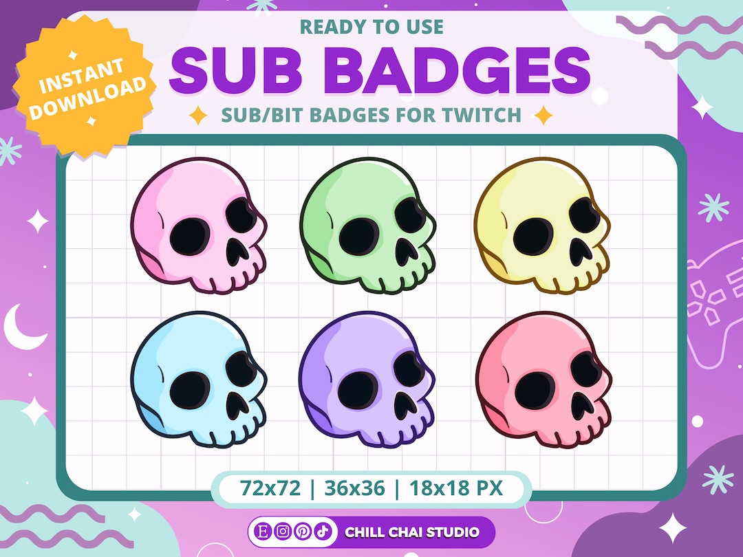 Spooky Cute Pastel Goth Skull Sub Badge Pack for Twitch Streamers and ...