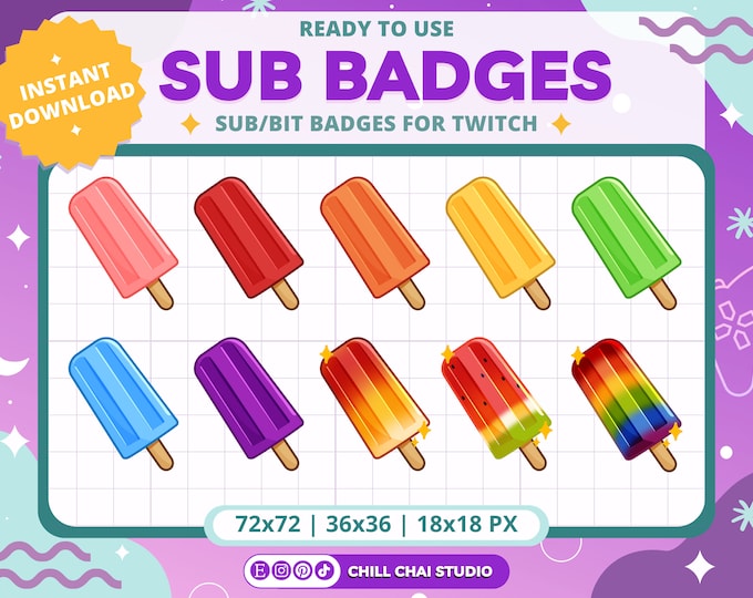 Kawaii Cute Ice Pop Sub Badges for Twitch Youtube Channel Badges Summer ...