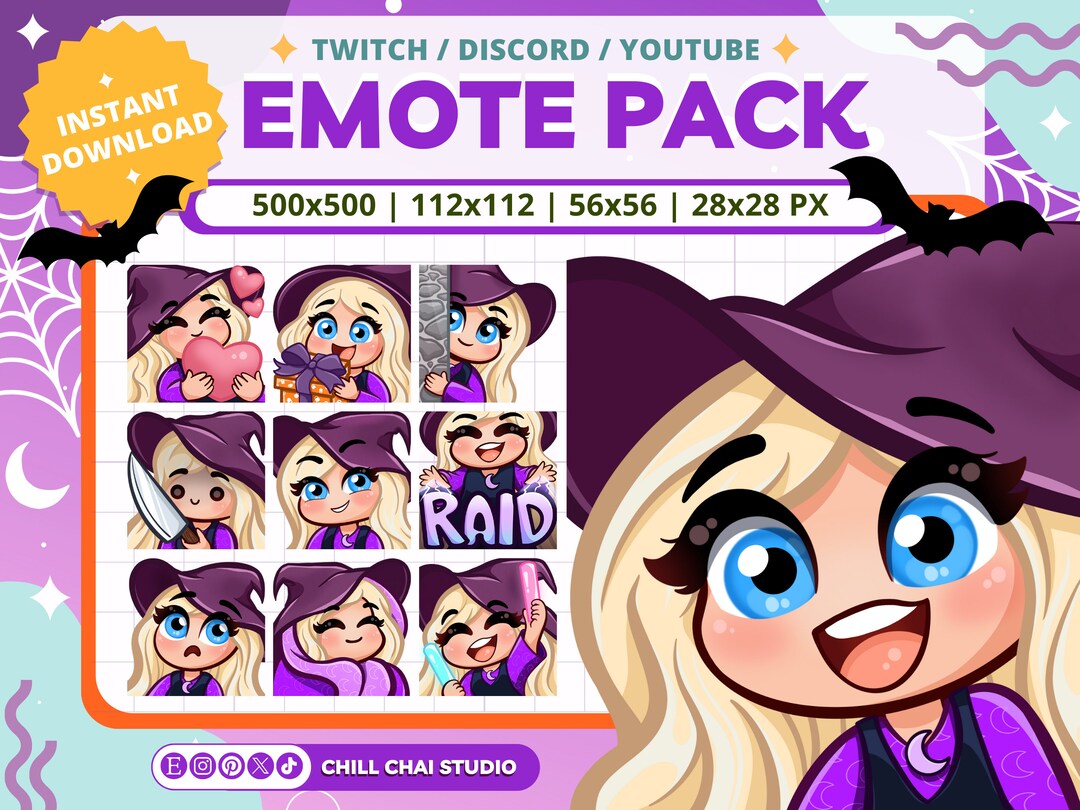 Halloween Twitch Emotes Expansion Pack - 10 Cute Chibi Witch Emotes ...