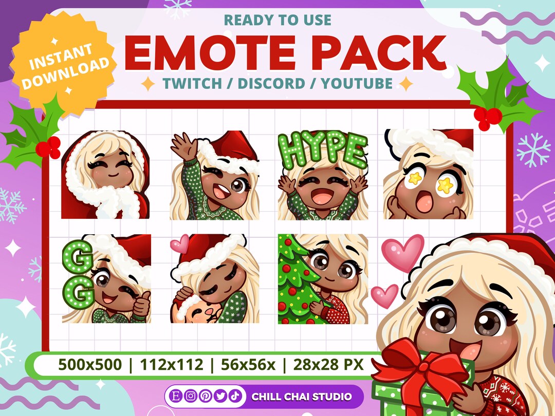 Twitch Christmas Emotes Pack of 8 Cute Chibi Girl Emotes With Blonde ...