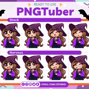 Witch Pngtuber Brown Hair Brown Eyes 2D Vtuber Model Assets for Twitch ...