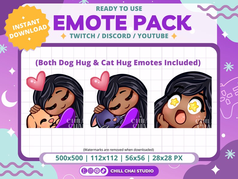 Twitch Emotes Pack of 9 Chibi Girl Emotes With Black Hair, Blue Eyes ...