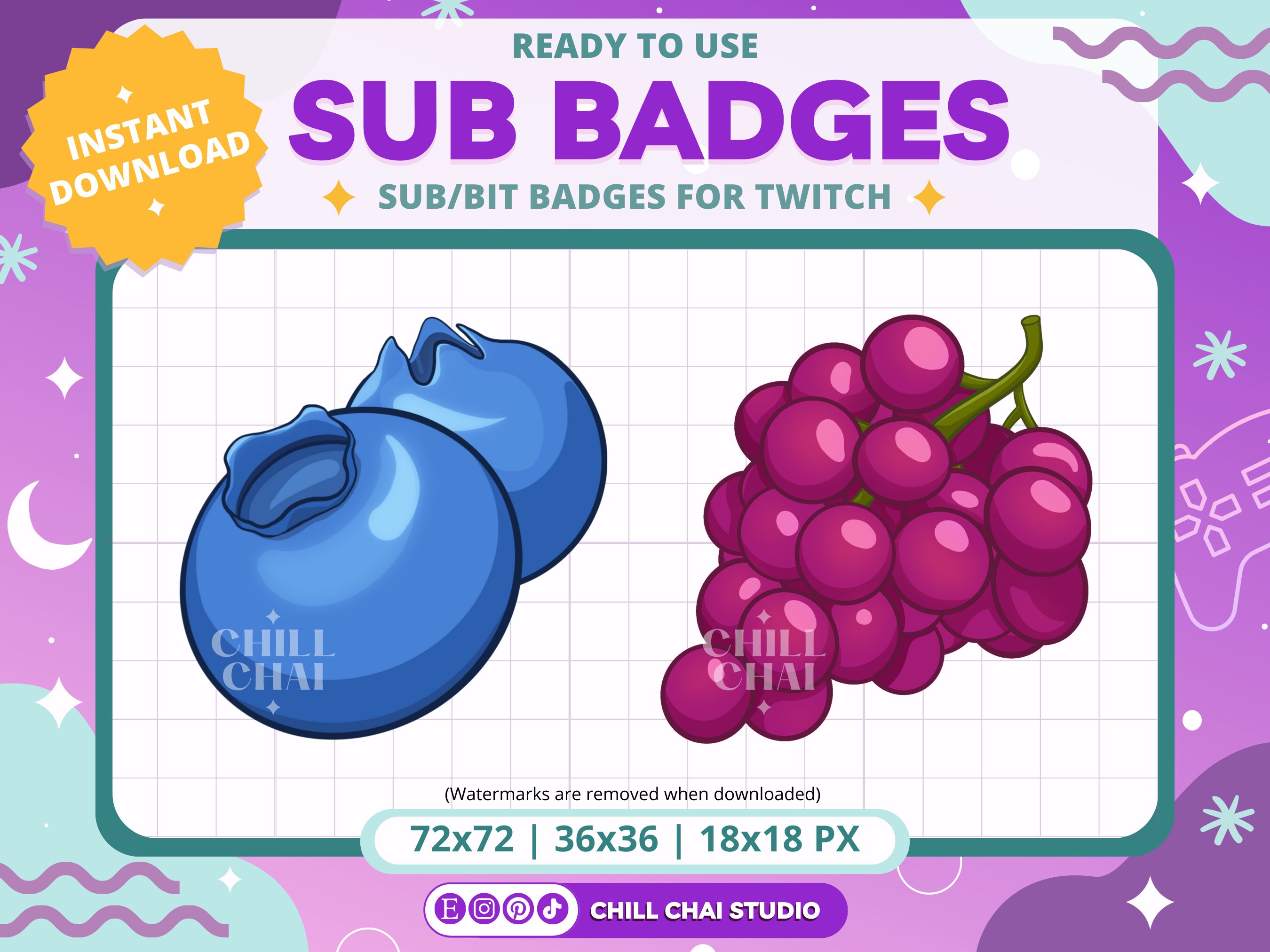 Rainbow Fruit Jam Kawaii Sub Badge Pack for Twitch Streamers Channel ...