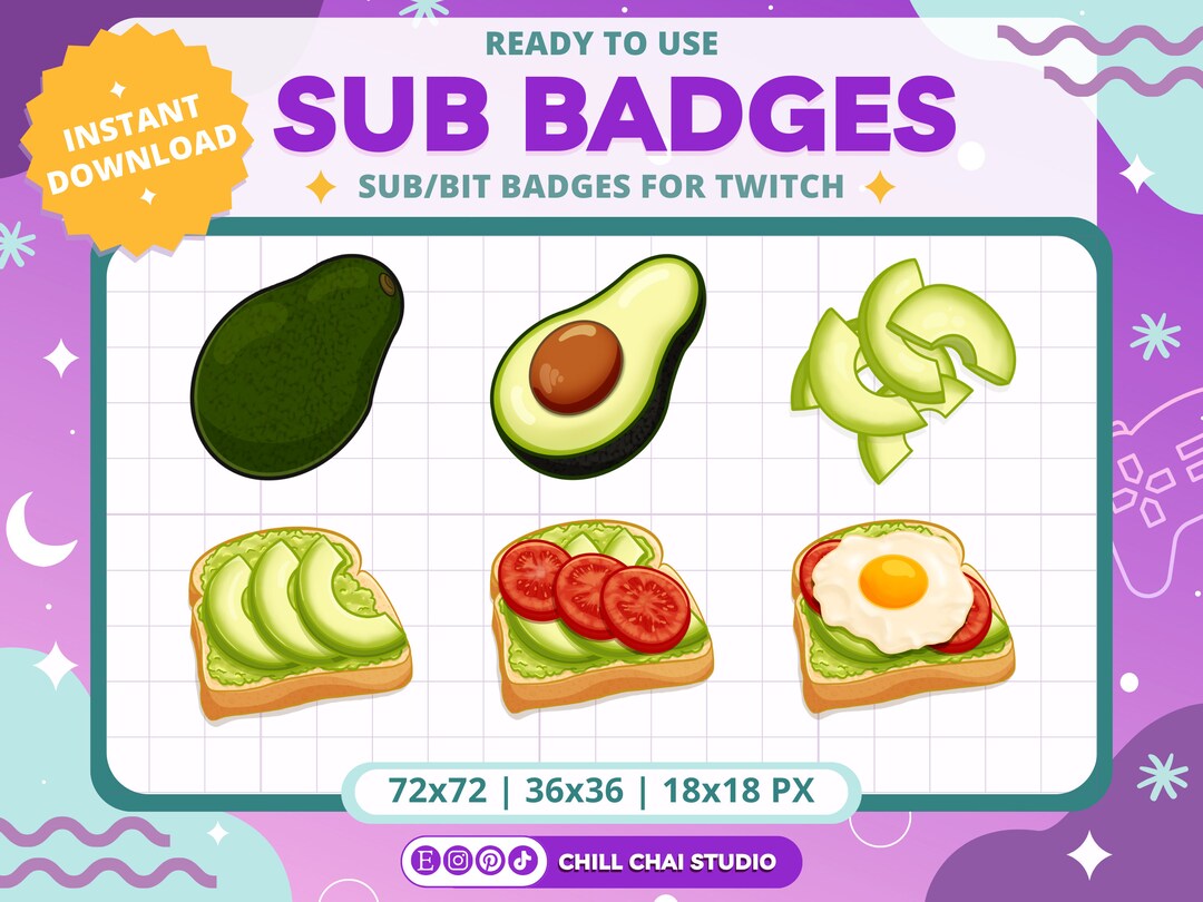 AVOCADO TOAST Sub Badges Pack for Twitch and Youtube Streamers ...