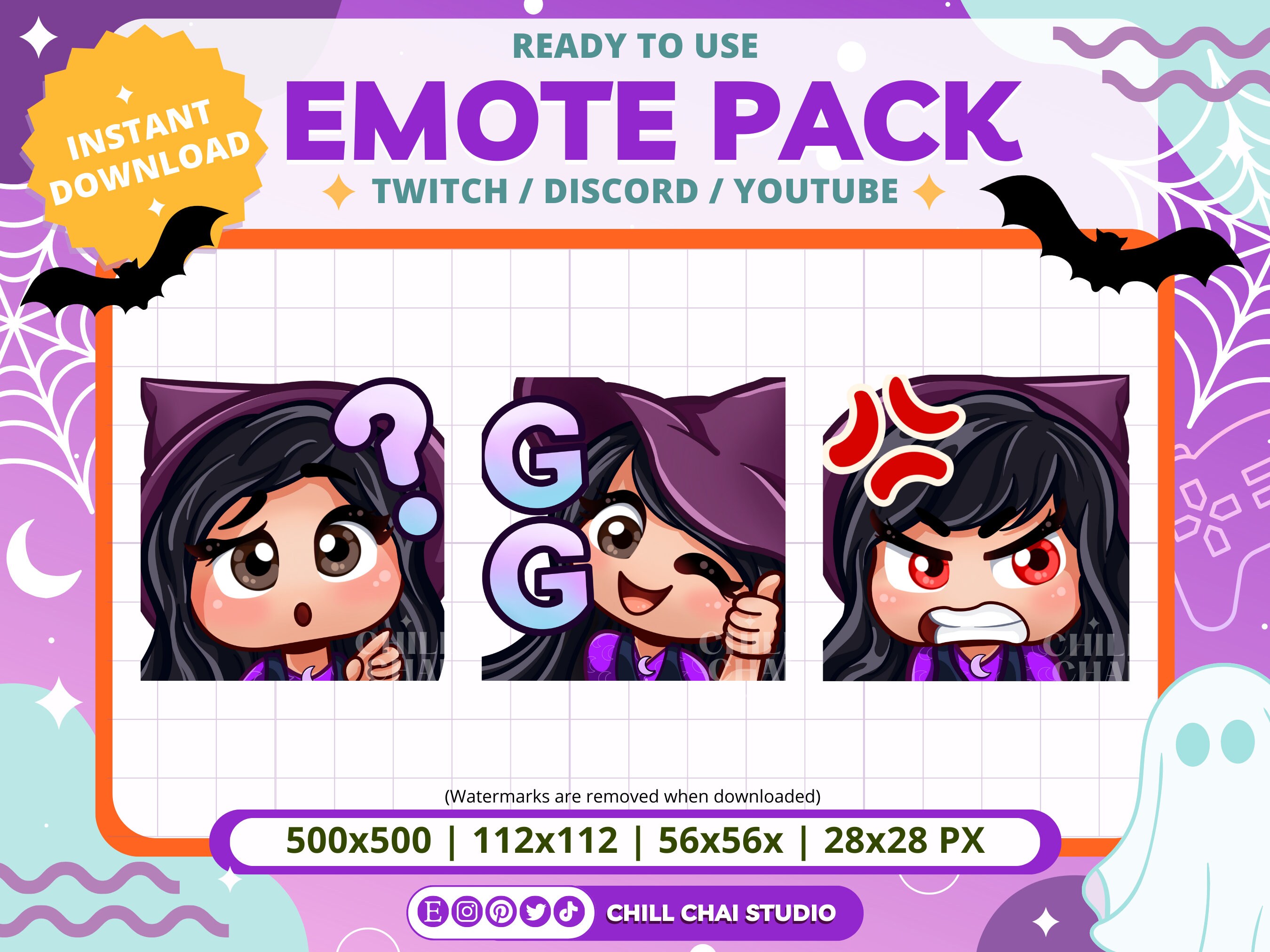 Ready to Use Twitch Emote Pack of Spooky Cute Witch With Black - Etsy