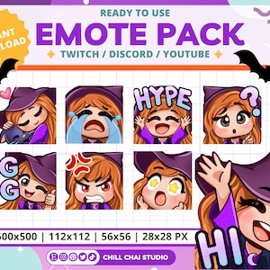 Ready to Use Twitch Emote Pack of Spooky Cute Witch With Red Hair ...