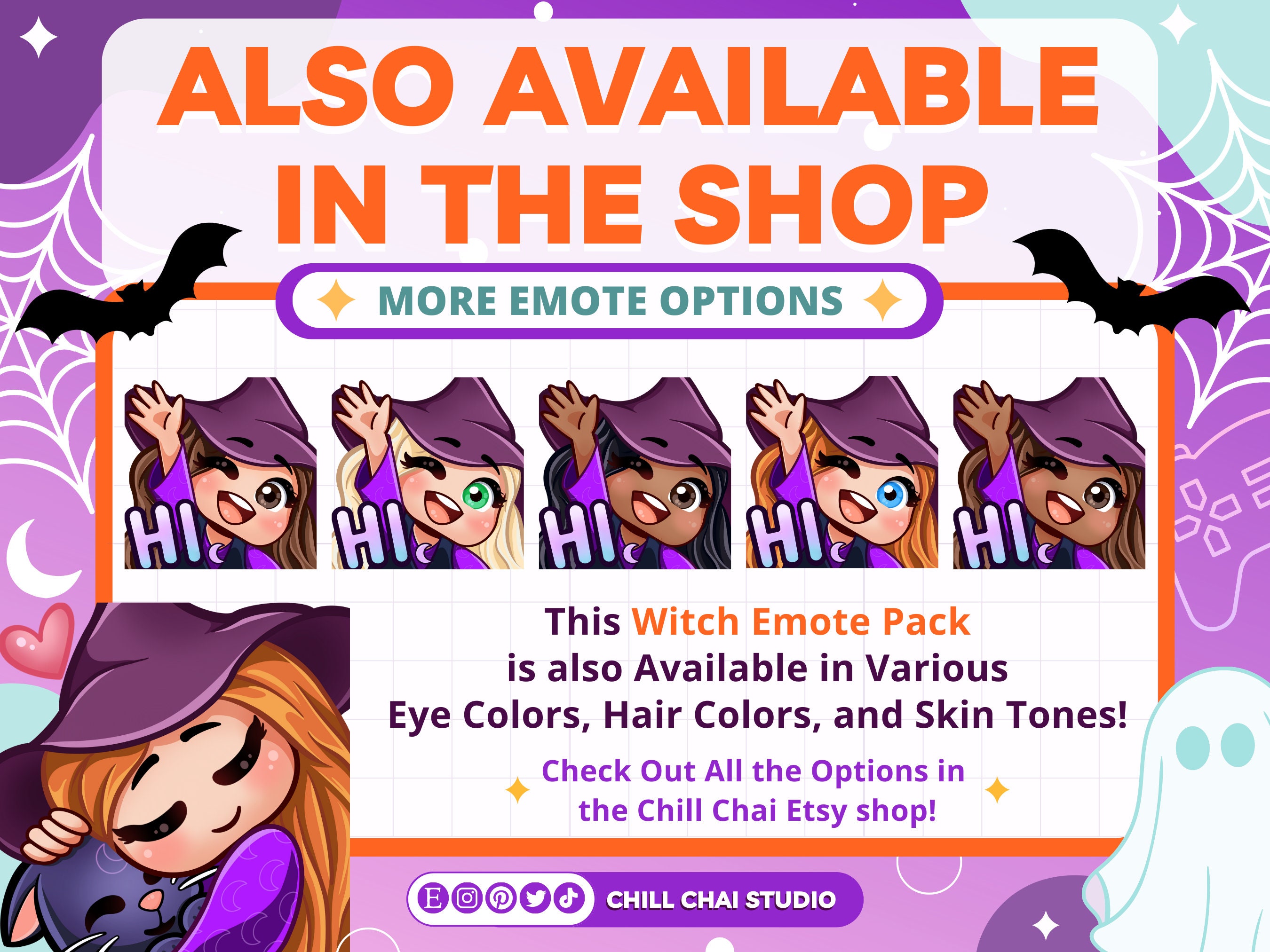 Ready to Use Twitch Emote Pack of Spooky Cute Witch With Red Hair ...