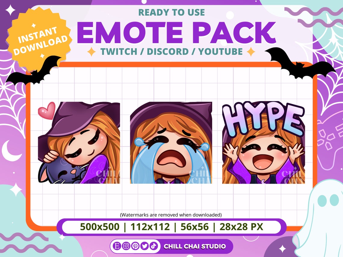 Ready to Use Twitch Emote Pack of Spooky Cute Witch With Red Hair ...