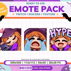 Ready to Use Twitch Emote Pack of Spooky Cute Witch With Red Hair ...