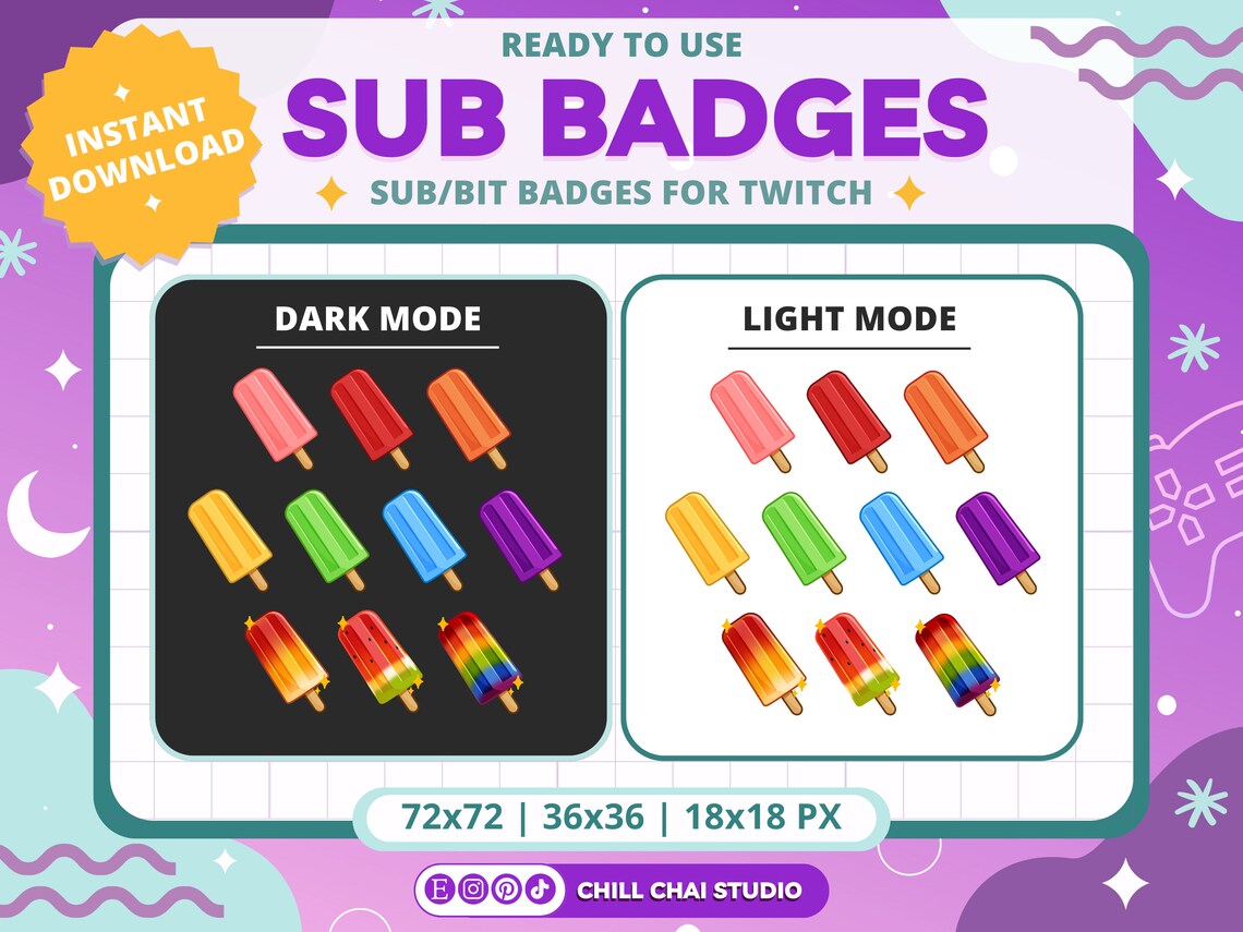 Kawaii Cute Ice Pop Sub Badges for Twitch Youtube Channel Badges Summer ...