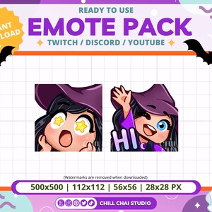 Twitch Halloween Emote Pack of Spooky Cute Witches With Black Hair ...