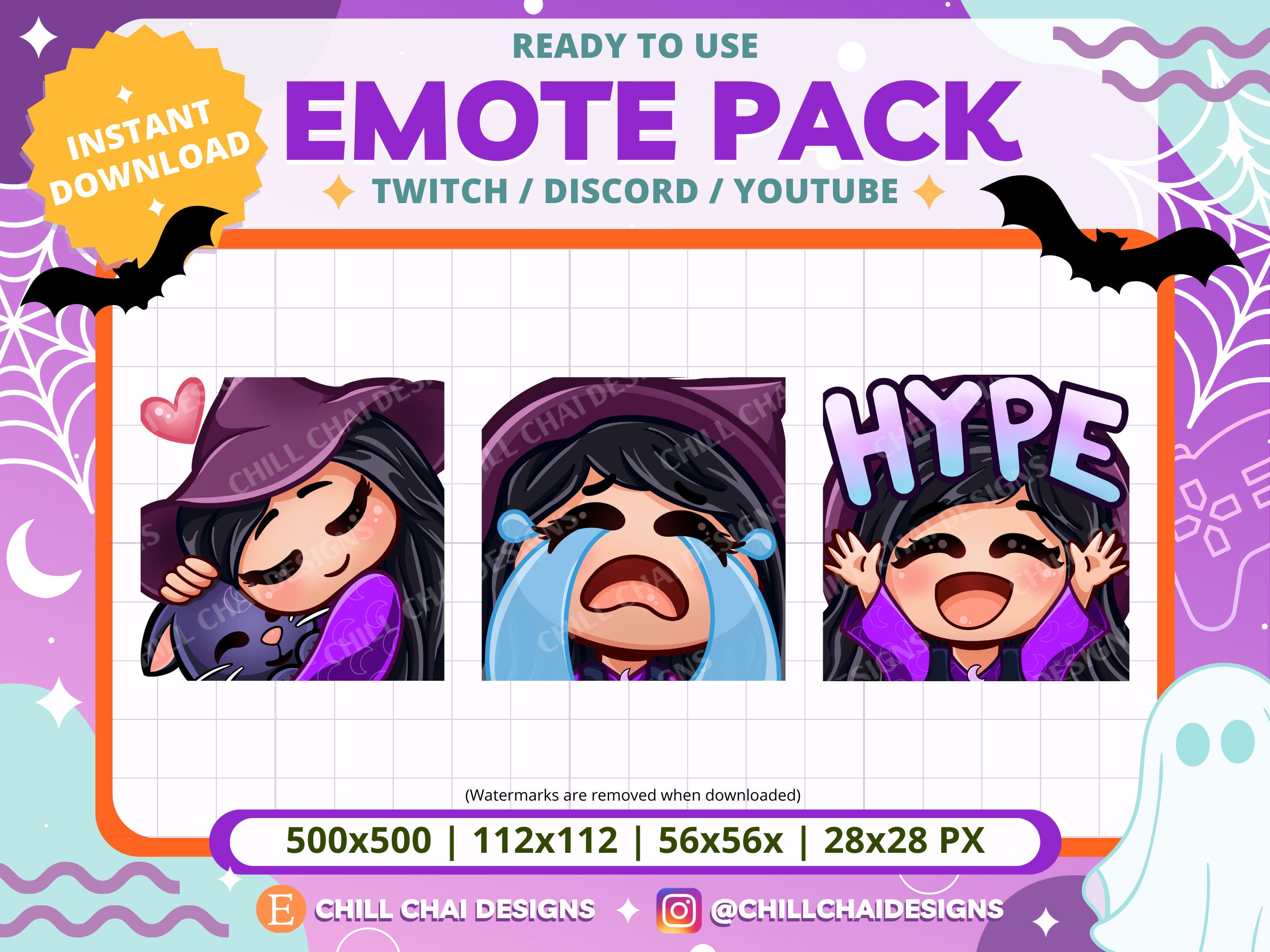 Ready to Use Twitch Emote Pack of Spooky Cute Witch With Black - Etsy